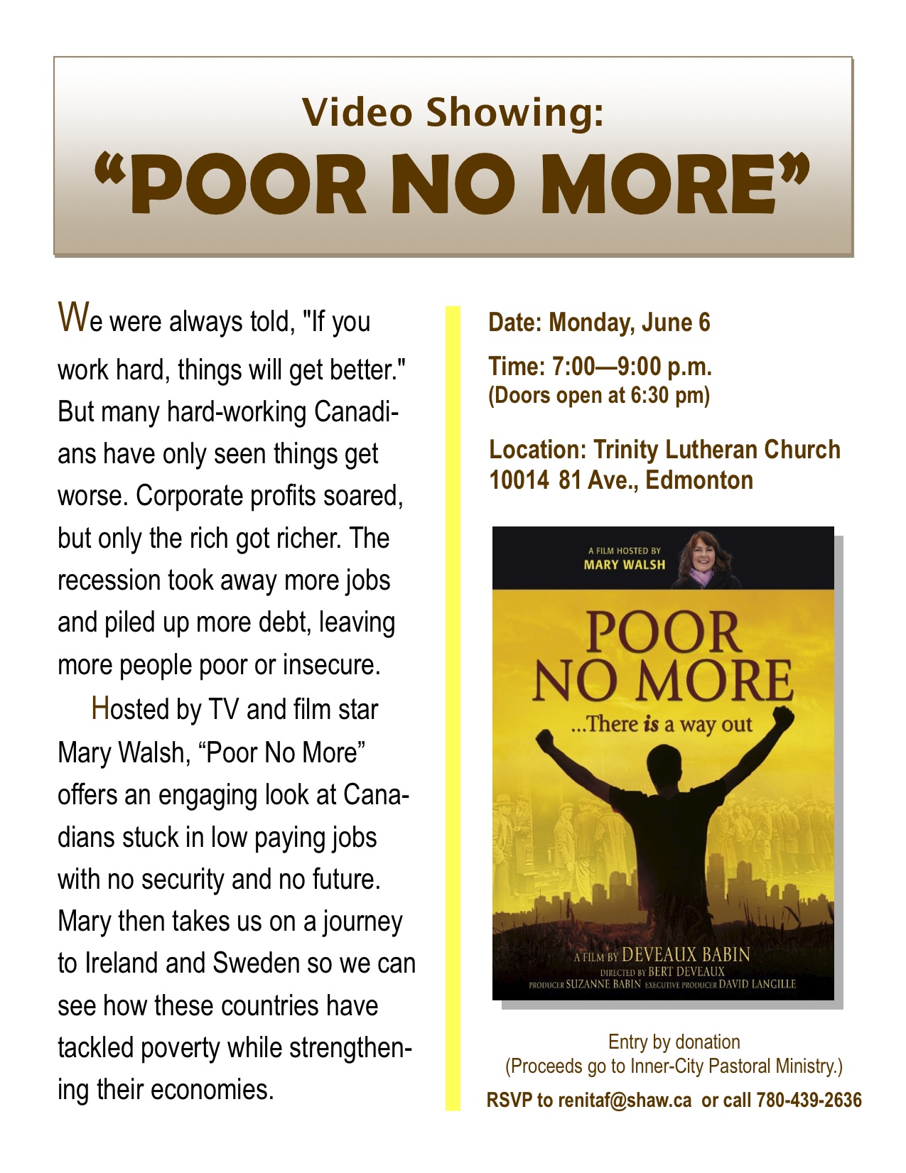 Poor No More poster | Trinity Evangelical Lutheran Church Edmonton